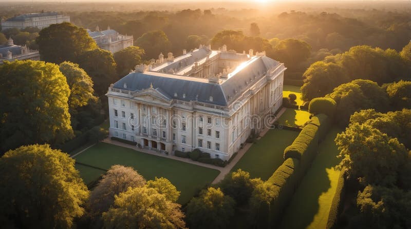 Aerial View of Palace House with Dramatic Sun Lighting and a Ai ...