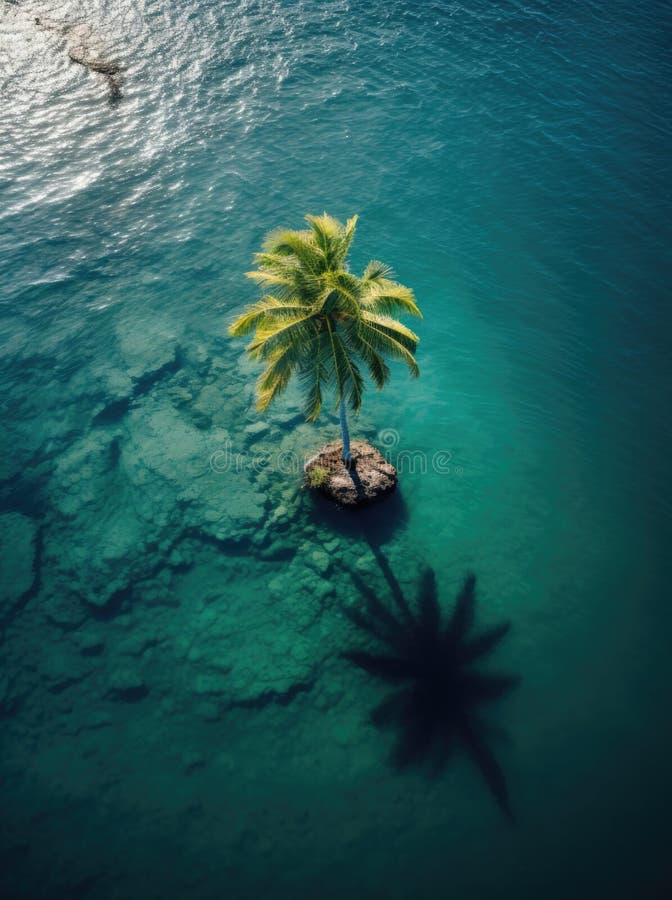 An Aerial View of a Palm Tree on an Island in the Ocean. AI Stock Photo ...