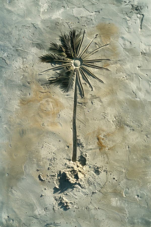 An Aerial View of a Palm Tree on a Textured Ground Simulating a Beach ...
