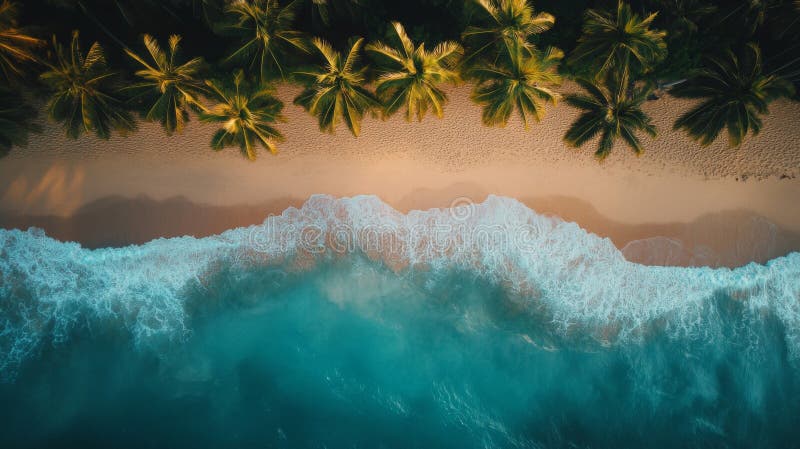 Aerial View of Palm Trees Beach and Ocean Waves Stock Illustration ...