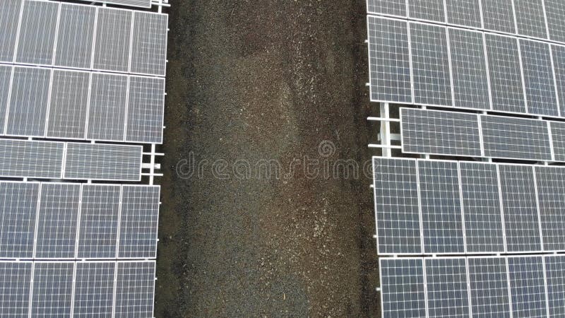 Aerial View Panorama of Solar Panels. Slow Movement of the Camera Over ...