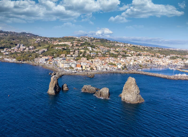 Aerial View. Panoramic Drone Image of the Stacks of Acitrezza , Sicily ...