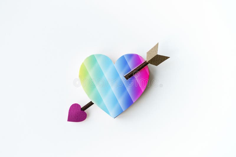 Aerial View of Paper Craft Heart with Arrow on White Background Stock ...