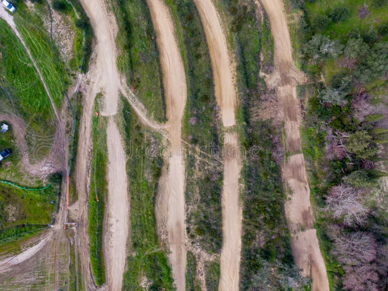 Aerial View of Parallel Tracks and Green Vegetation, Shows a Pattern of ...