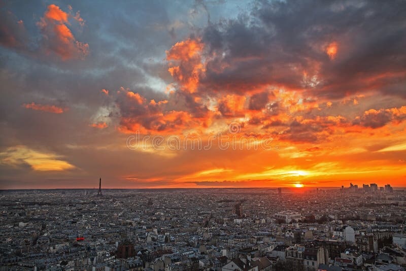 Aerial View of Paris at Sunset, France Stock Photo - Image of horizon ...