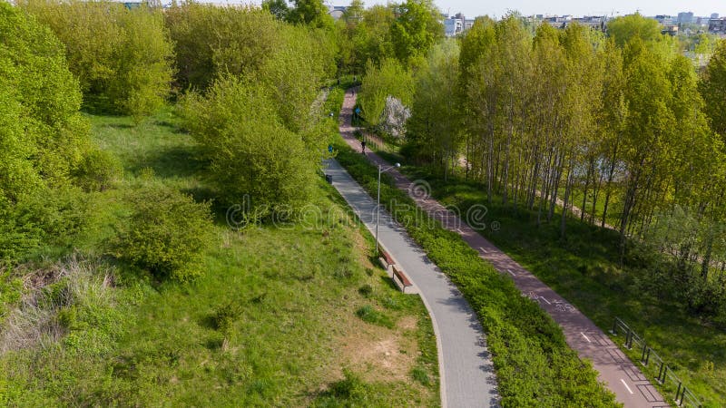 Aerial View of Park with Walking and Cycling Paths Stock Photo - Image ...