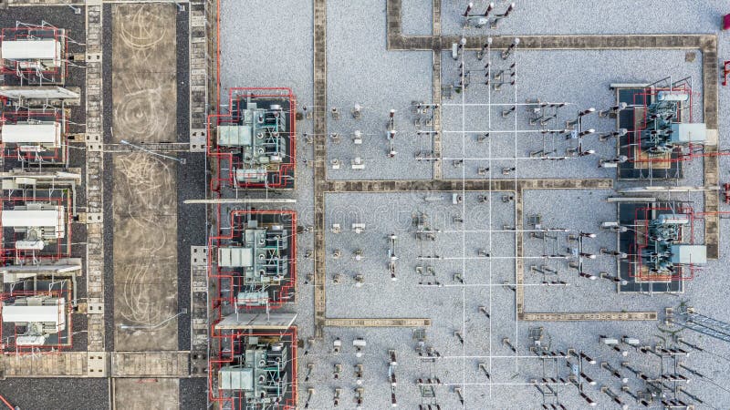 Aerial View Part of Electric Station Engineering Construction on a ...