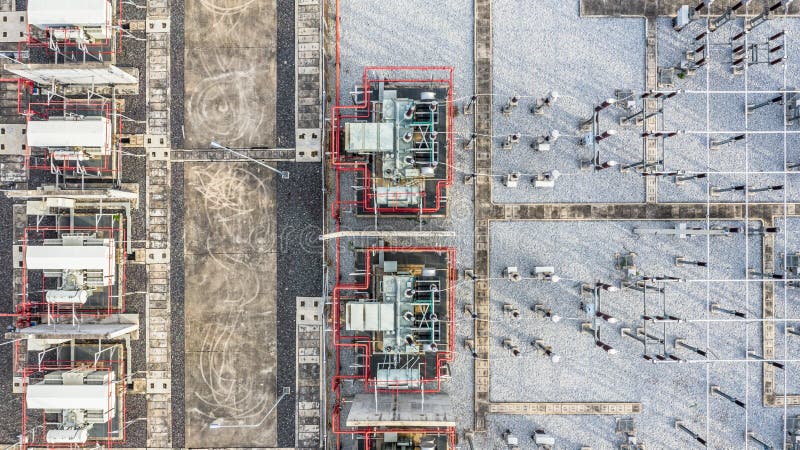 Aerial View Part of Electric Station Engineering Construction on a ...