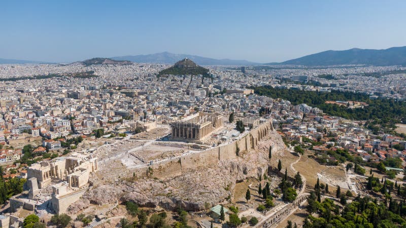 Aerial View of Parthenon and Acropolis of Athens, Greece Stock Photo ...