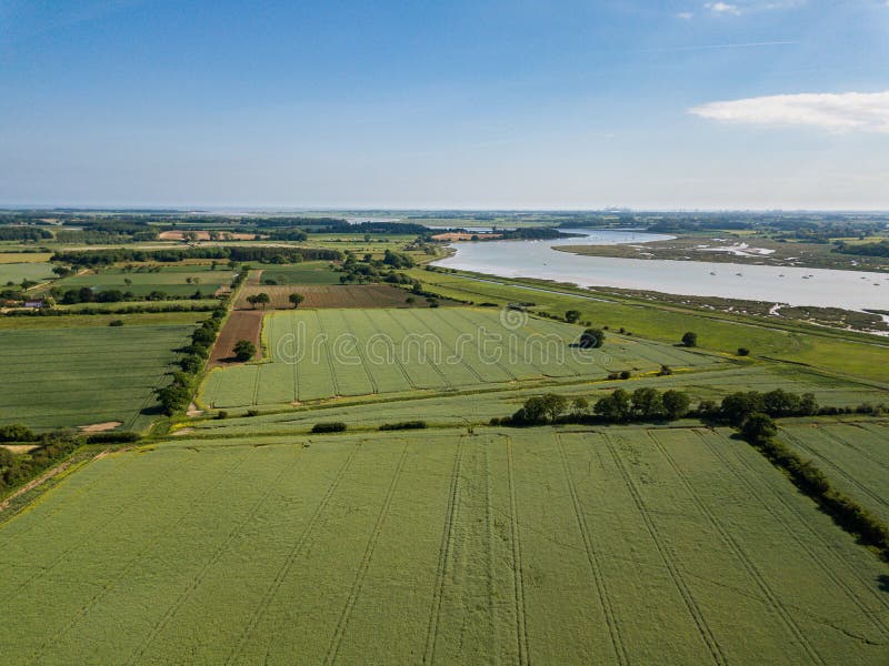 Aerial View of a Patchwork of Farm Fields in the Suffolk Countryside ...