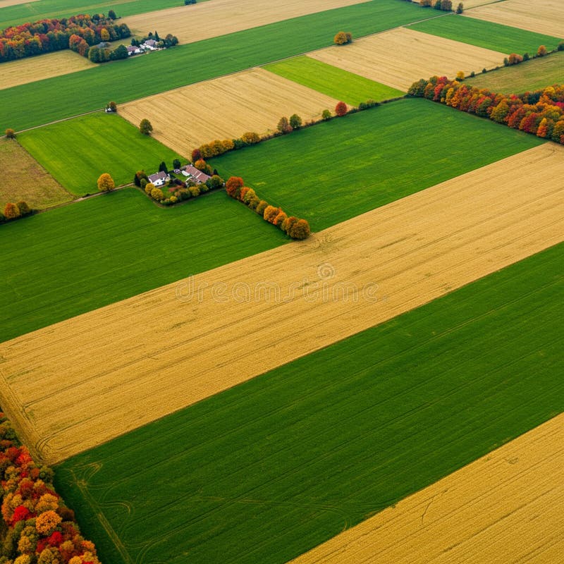 Aerial View of Patchwork Farmland Featuring Alternating Green and ...