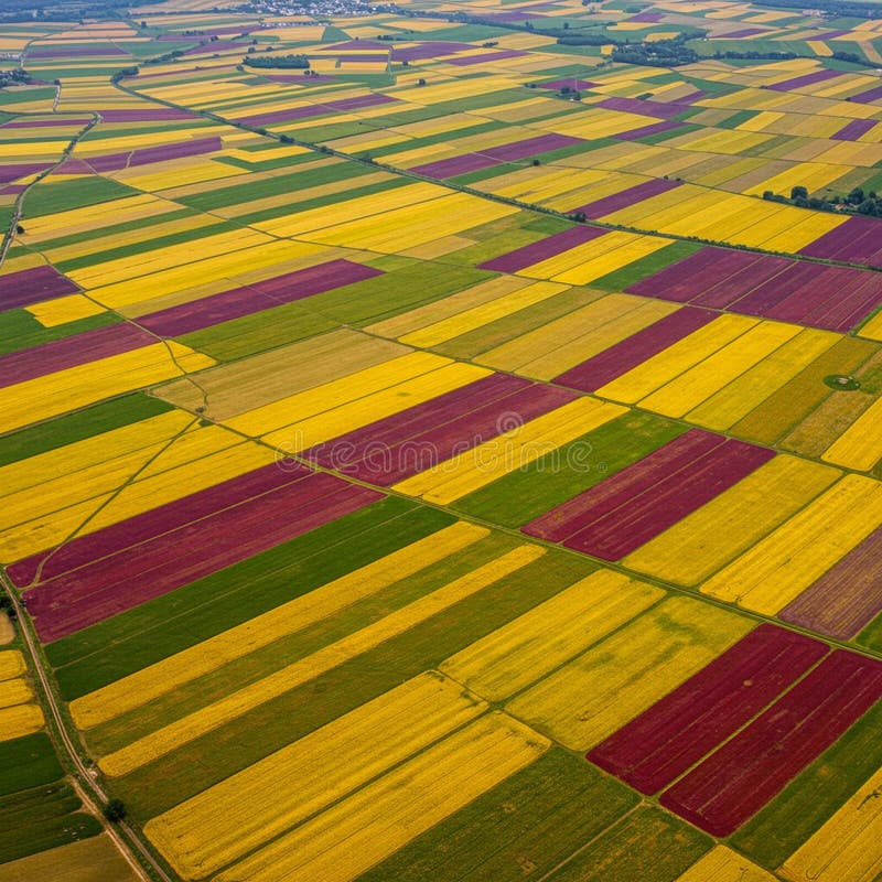 Aerial View of Patchwork Farmland Featuring Rectangular Fields in ...