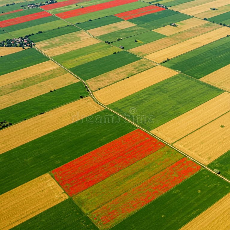 Aerial View of Patchwork Farmland Featuring Rectangular Fields in ...