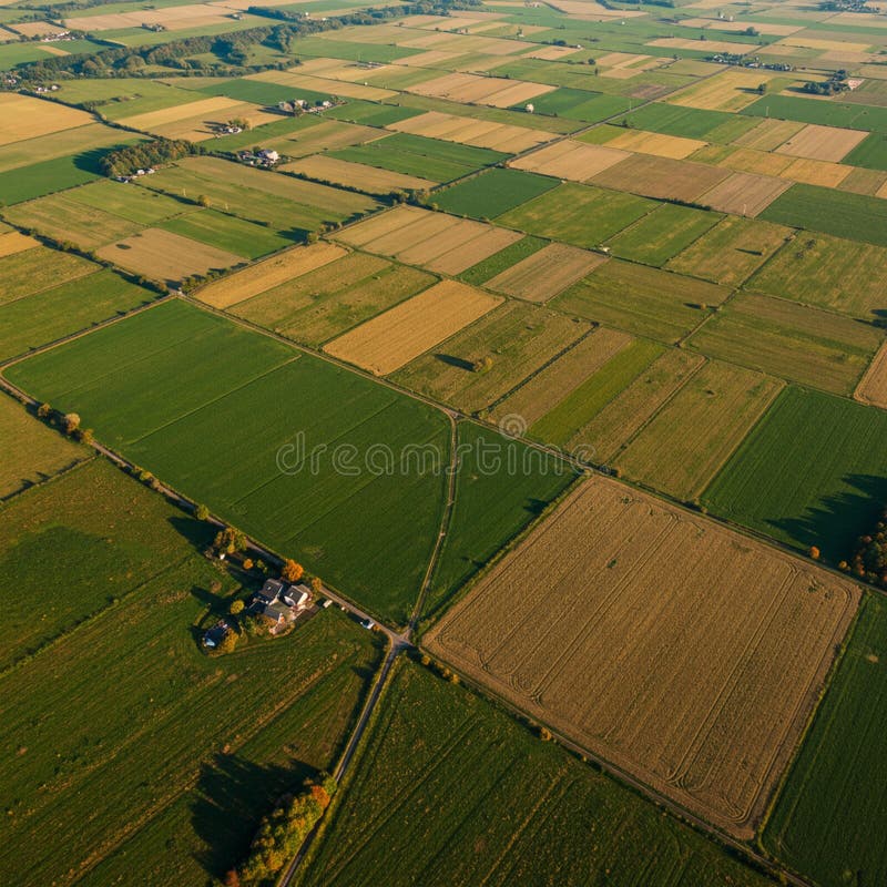 Aerial View of Patchwork Farmland with Large, Rectangular Fields in ...