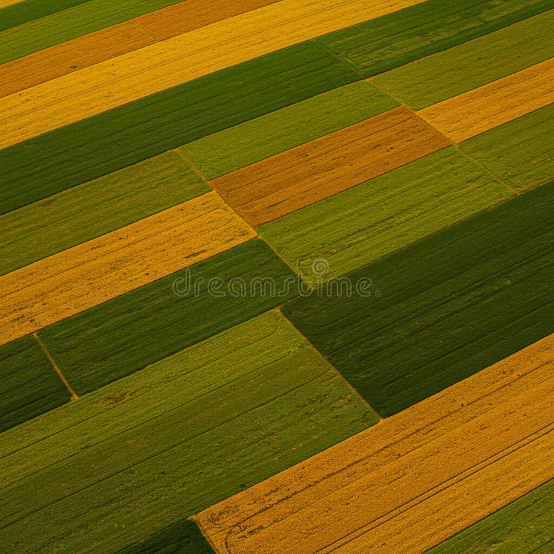 Aerial View of Patchwork Fields Featuring Alternating Green and Yellow ...