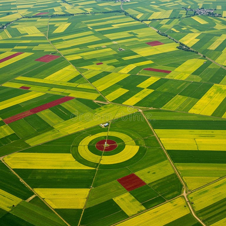 Aerial View of a Patchwork of Fields Featuring Various Shades of Green ...