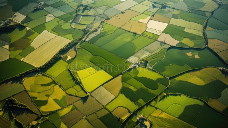Aerial View of a Patchwork of Variously Colored Agricultural Fields. AI ...