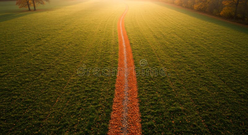 Aerial View of Path through Autumn Field Stock Illustration ...