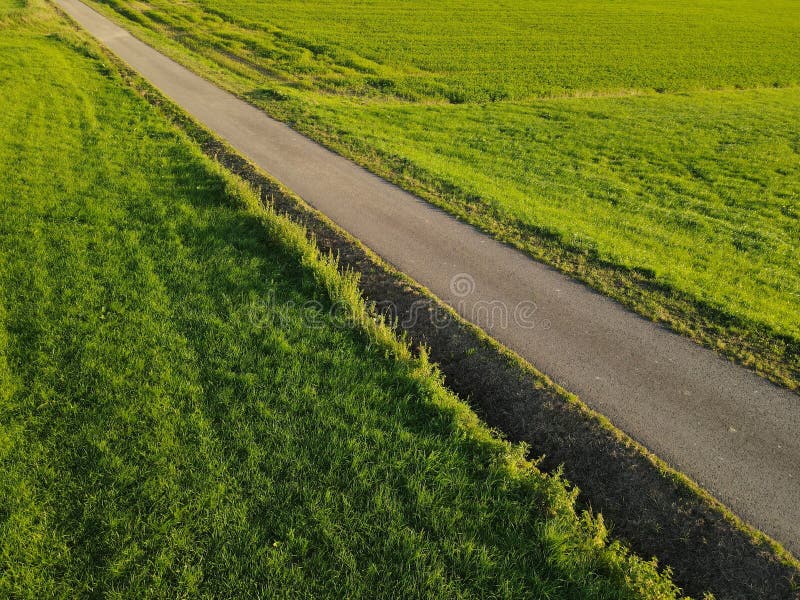 Aerial View of a Path between Grass in the Landscape Stock Photo ...