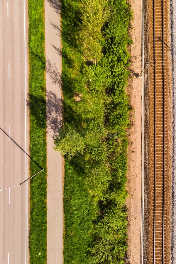 Aerial View of Pathway, Road and Railways Stock Photo - Image of park ...