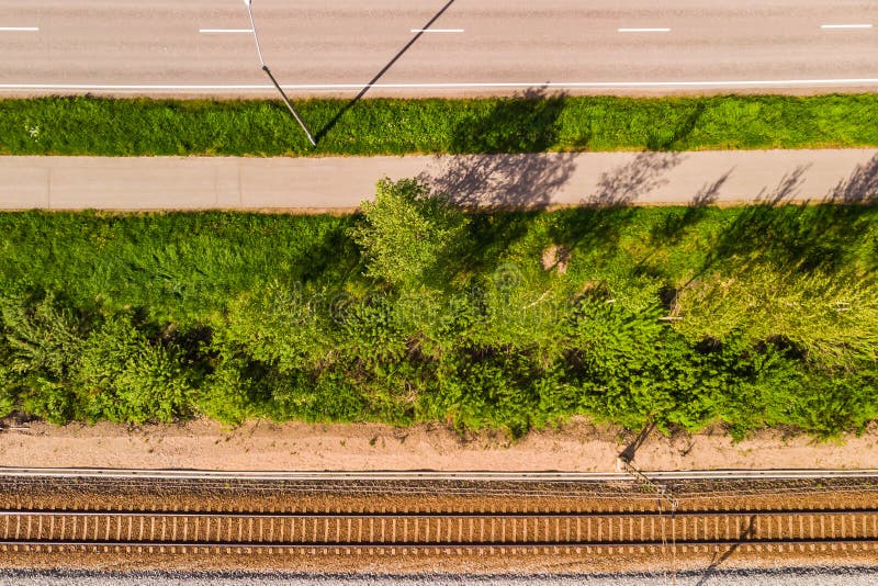 Aerial View of Pathway, Road and Railways Stock Photo - Image of road ...