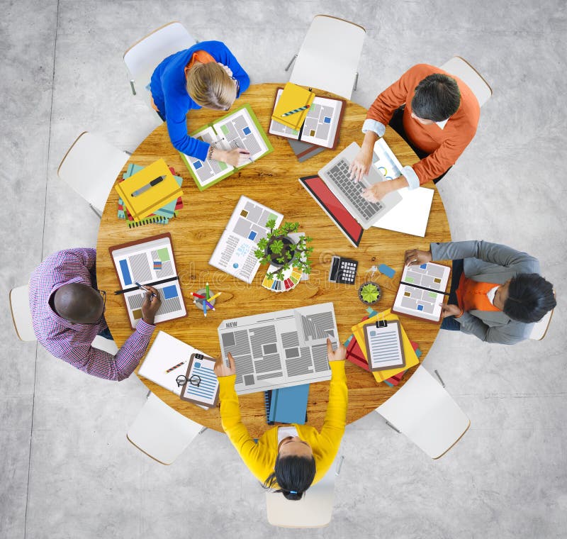 Aerial View of People with Digital Devices Stock Illustration ...