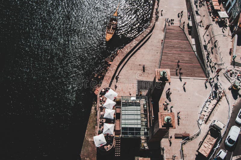 Aerial View of People in the Dock Stock Image - Image of light, sunset ...