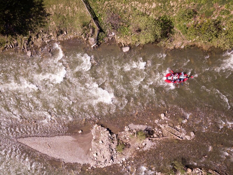 Aerial View of People Having Fun during Rafting in the River Stock ...