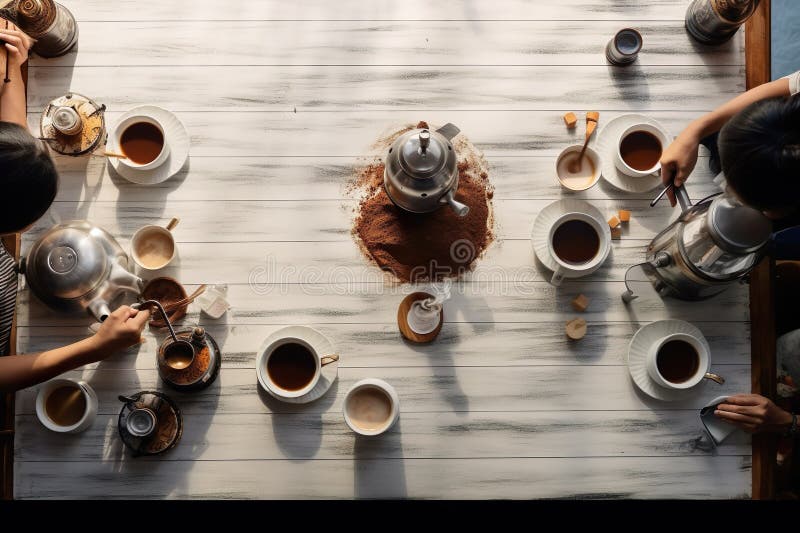Aerial View of People Making Drip Coffee Stock Illustration ...