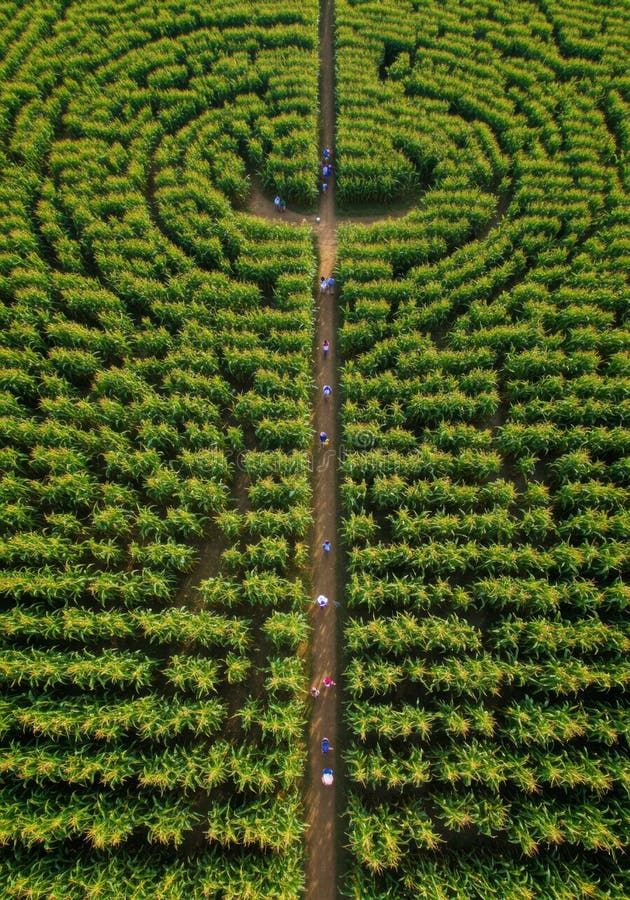 Aerial View of People Navigating a Large Green Corn Maze Stock ...