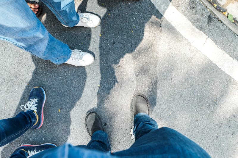 Aerial View of People Stand in a Group on Grunge Concrete Floor Stock ...