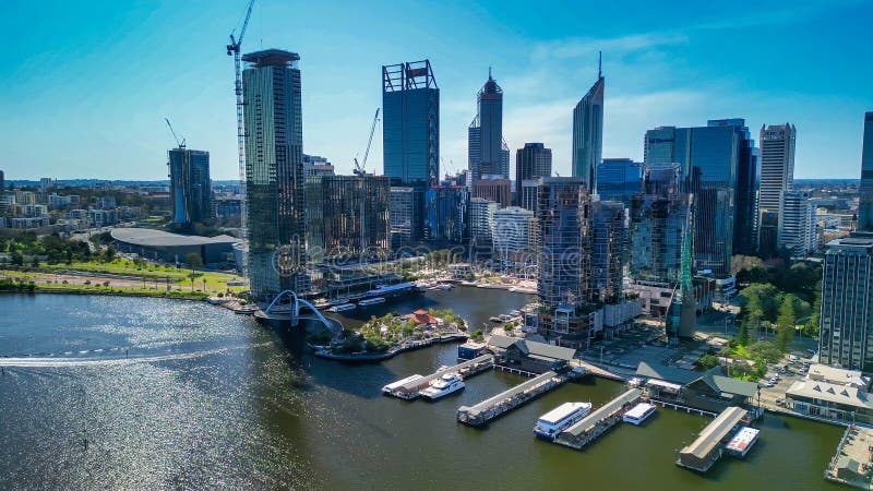 Aerial View of Perth Cityscape and Swan River, Australia Stock Image ...