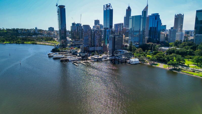 Aerial View of Perth Cityscape and Swan River, Australia Stock Photo ...