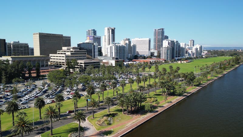 Aerial View of Perth Cityscape and Swan River, Australia Stock Photo ...