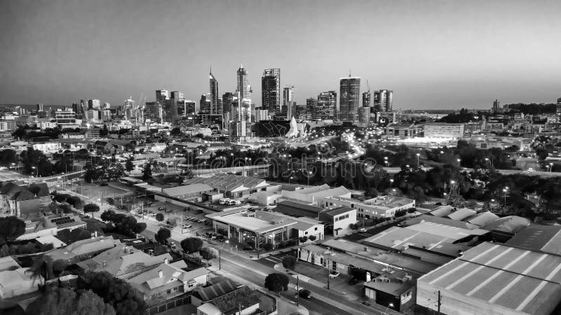 Aerial View of Perth Skyline at Night Stock Image - Image of panoramic ...