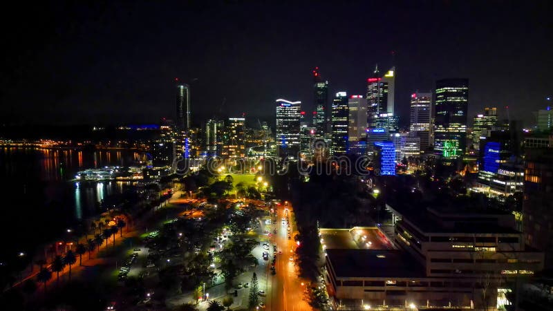 Aerial View of Perth Skyline at Night Stock Image - Image of outdoors ...