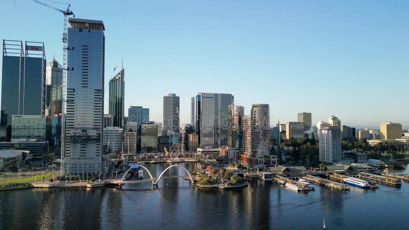Aerial View of Perth Skyline at Sunset from Swan River Editorial ...