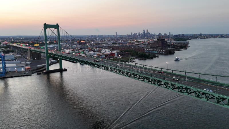 Aerial View of the Philadelphia and the Walt Whitman Bridge Stock Video ...