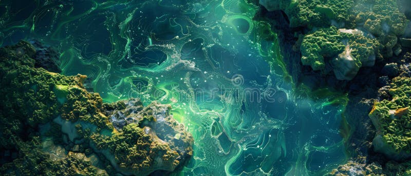 Aerial View of Phosphorescent Tide Pools and Vertical Rivers Blending ...