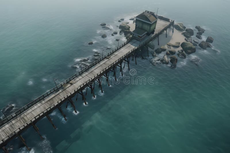 Aerial View of Pier in the Middle of Ocean. AI Generated Stock ...