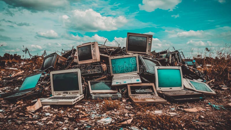 An Aerial View of Piles of Discarded Laptops Stock Image - Image of ...