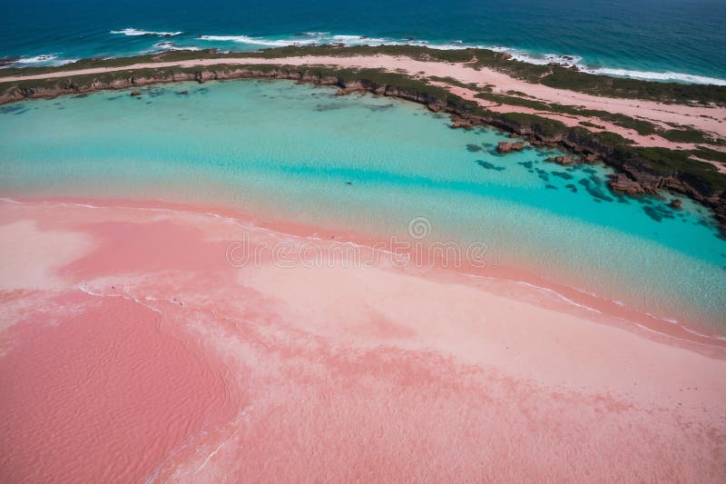 Aerial View of Pink Beach Blue Ocean Stock Image - Image of people ...