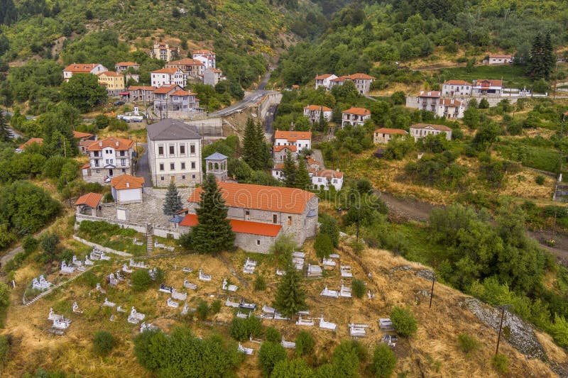 Aerial View of Pisoderi Picturesque Village at Florina, Greece Stock ...