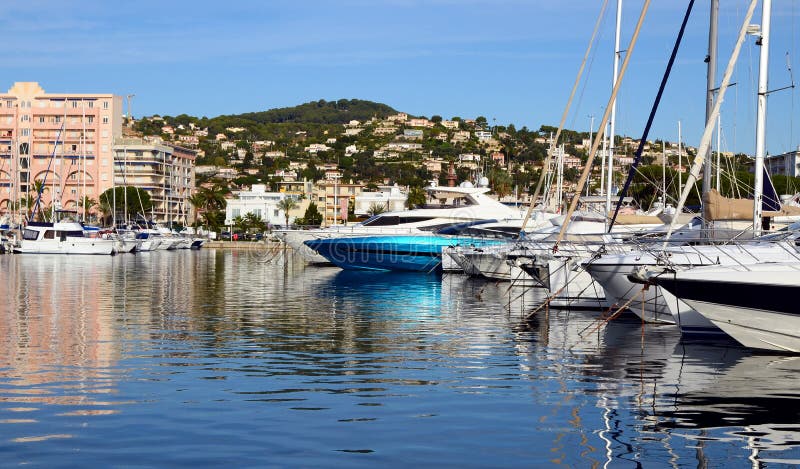 Boats and Yachts in Golf Juan Harbor, French Riviera, France Stock ...