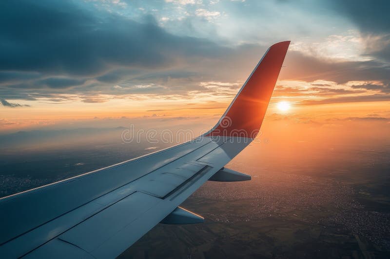 Aerial View from a Plane Flying, with Clouds, Sun. Stock Image - Image ...