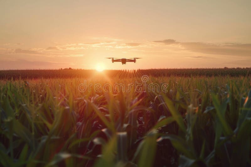 Aerial View of a Plane Flying Over a Corn Field during Sunset Stock ...