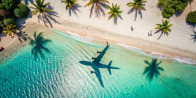 Aerial View Plane Shadow Over Tropical Beach Stock Illustration ...