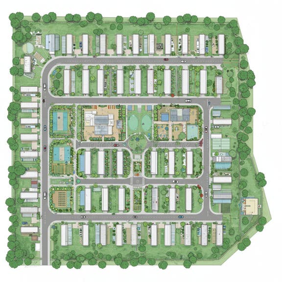 Aerial View of a Planned Community Layout. Rectangular Lots are ...