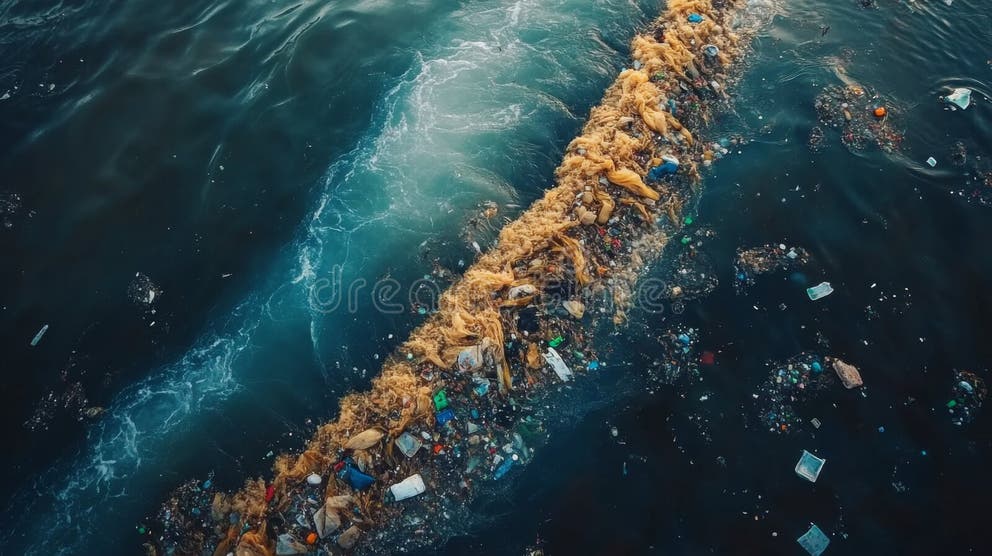 Aerial View of Plastic Pollution Accumulating in the Ocean Stock Photo ...
