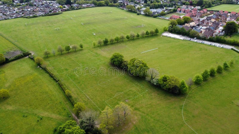Aerial View of Playing Fields, Trees and New Housing Development Stock ...